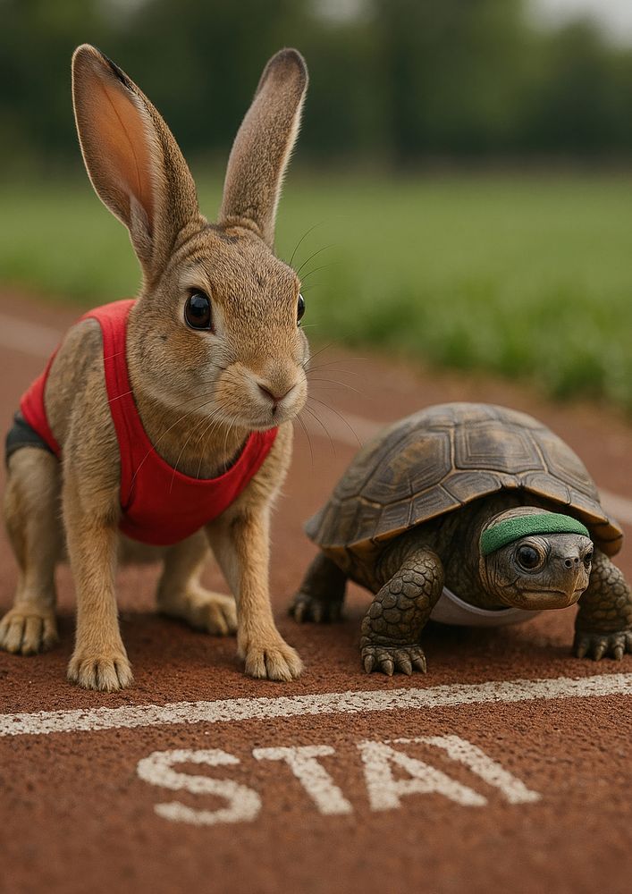 Race between rabbit, turtle | Free Photo Illustration - rawpixel