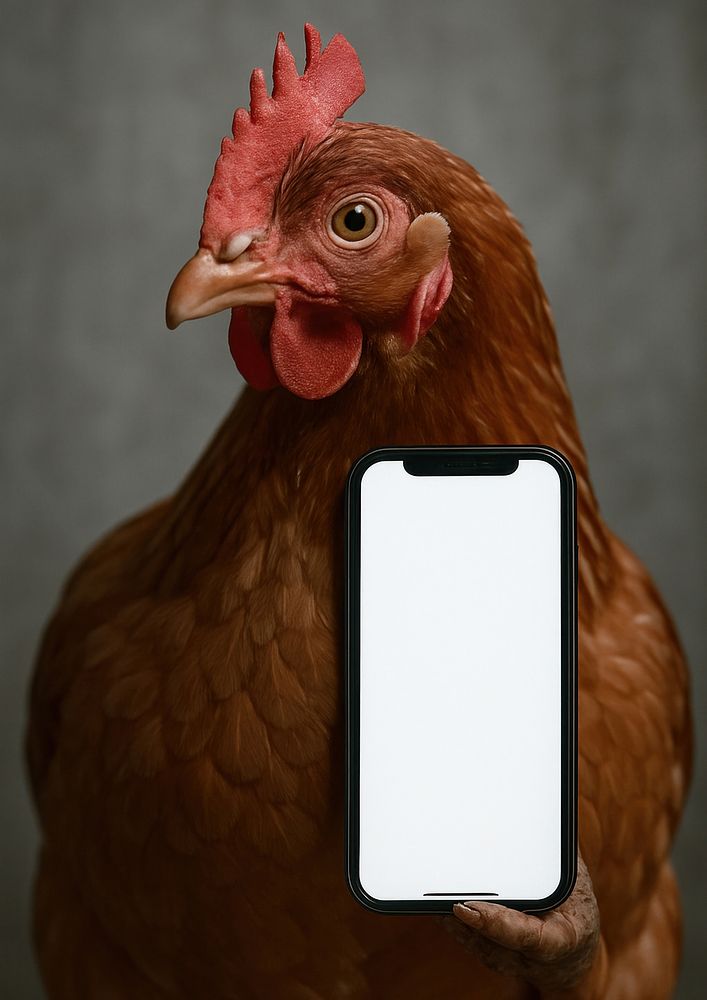 Chicken holding blank smartphone | Free Photo Illustration - rawpixel