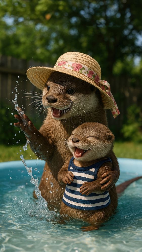 Playful otters enjoying summer | Free Photo Illustration - rawpixel