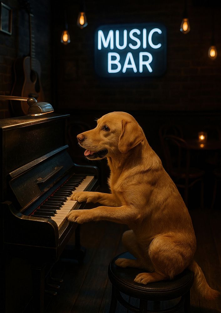 Dog playing piano music bar | Free Photo Illustration - rawpixel