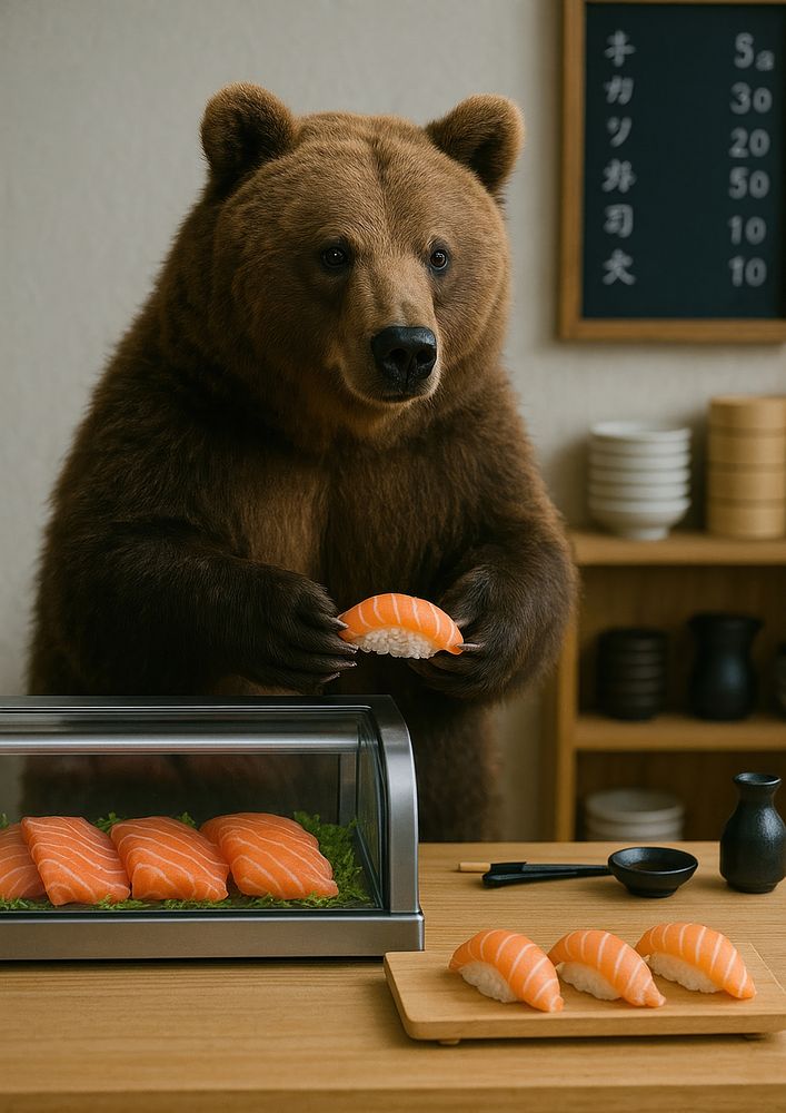 Bear chef prepares sushi delight | Free Photo Illustration - rawpixel