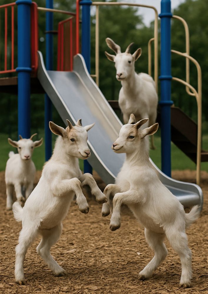 Playful goats on playground slide | Free Photo Illustration - rawpixel