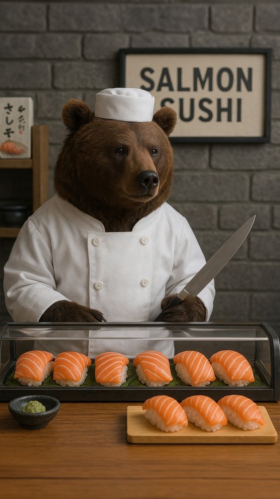 Bear chef preparing sushi. | Free Photo Illustration - rawpixel