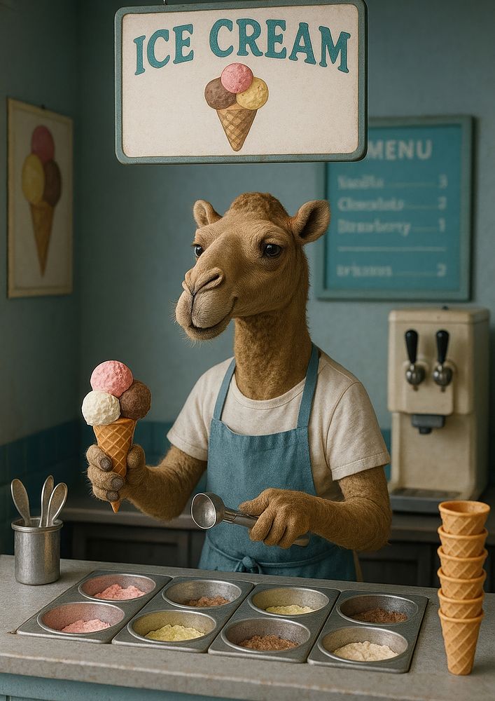 Camel serves ice cream delight. | Free Photo Illustration - rawpixel