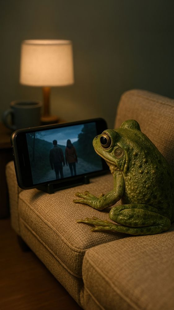Frog watching movie alone | Free Photo Illustration - rawpixel