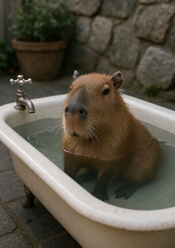 Capybara enjoying bathtub relaxation. | Free Photo Illustration - rawpixel
