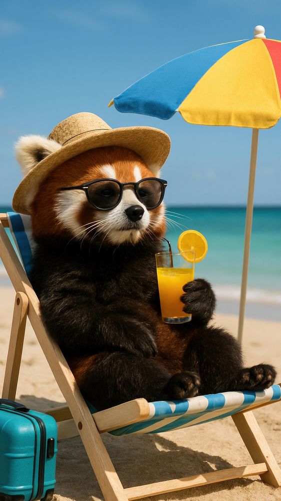 Red panda enjoys beach vacation | Free Photo Illustration - rawpixel