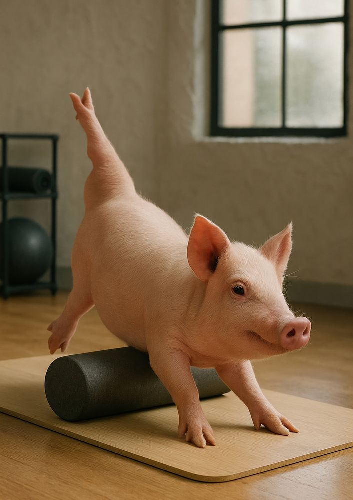 Pig practicing yoga pose | Free Photo Illustration - rawpixel