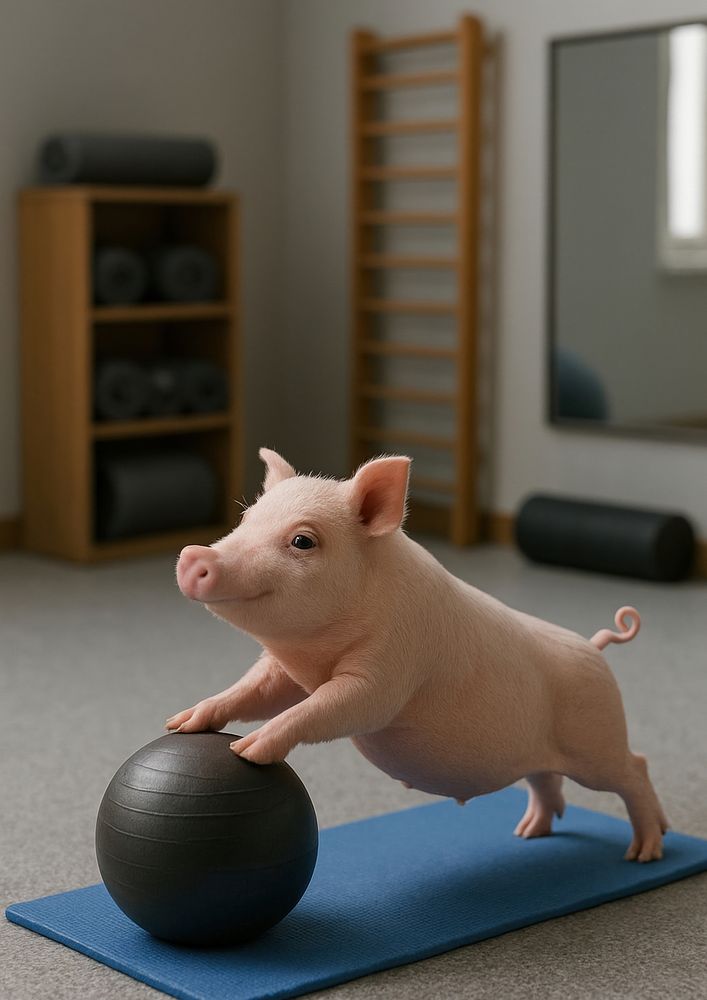Piglet exercising with yoga ball | Free Photo Illustration - rawpixel
