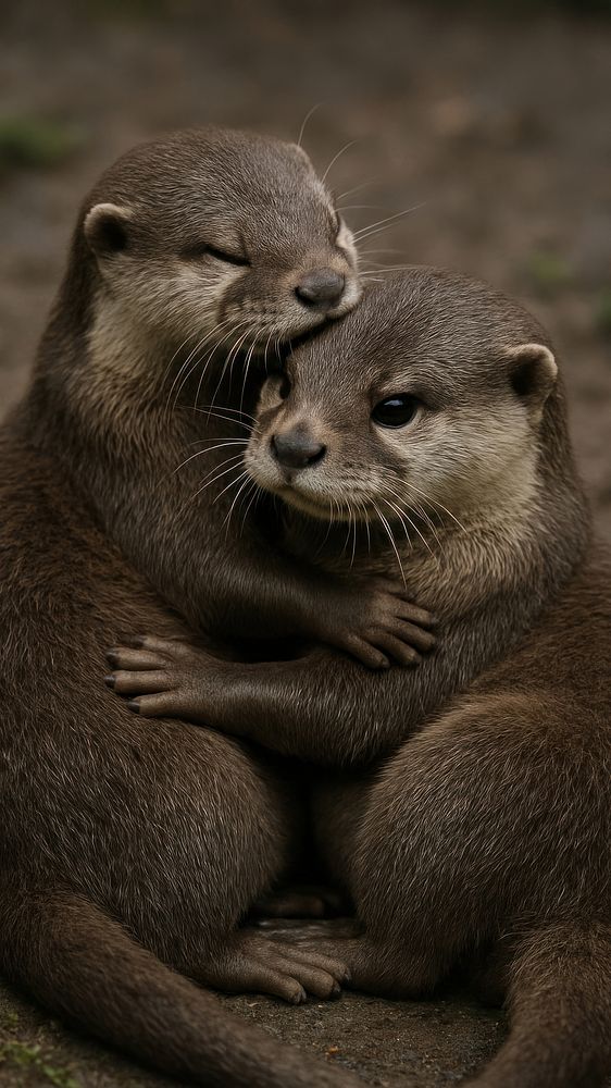 Adorable otters cuddling in nature | Free Photo Illustration - rawpixel