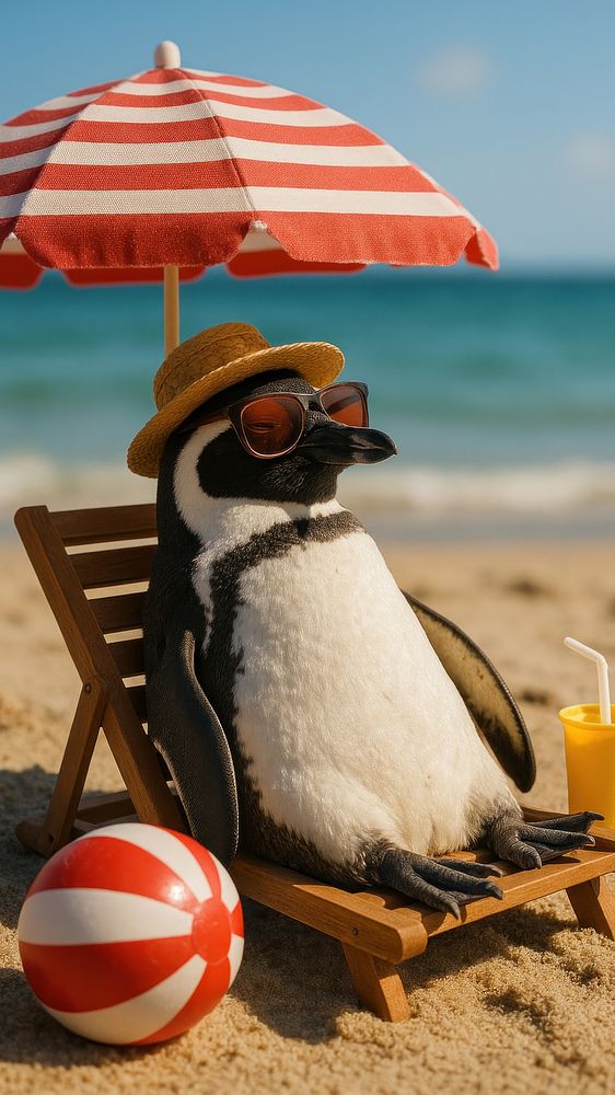 Penguin relaxing beachside vacation | Free Photo Illustration - rawpixel