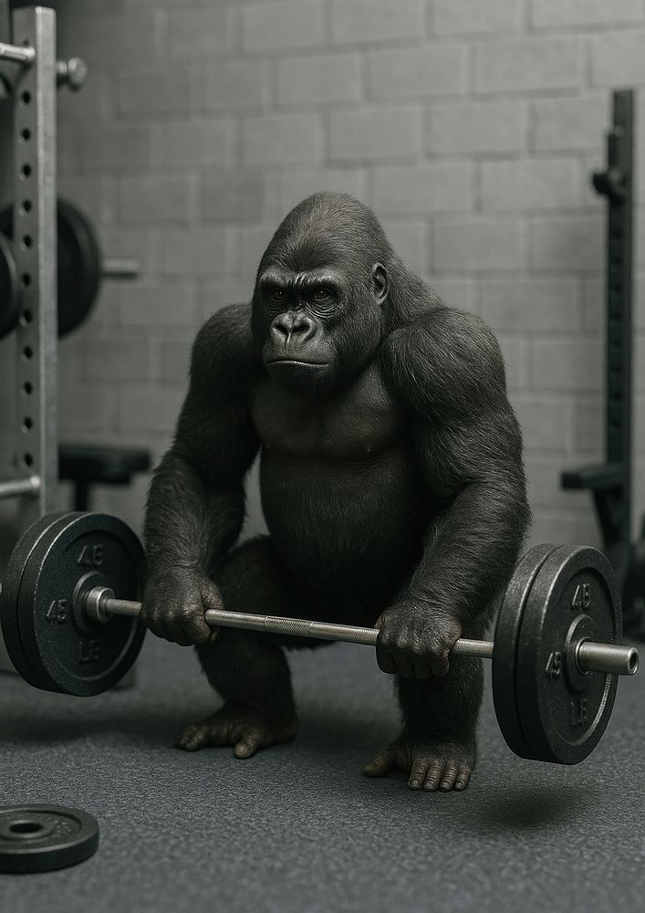 Gorilla lifting weights powerfully | Free Photo Illustration - rawpixel