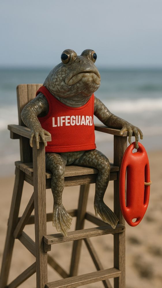 Frog lifeguard beach humor | Free Photo Illustration - rawpixel