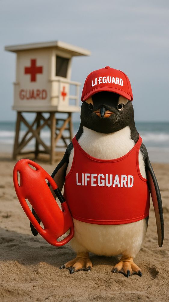 Penguin lifeguard beach safety | Free Photo Illustration - rawpixel