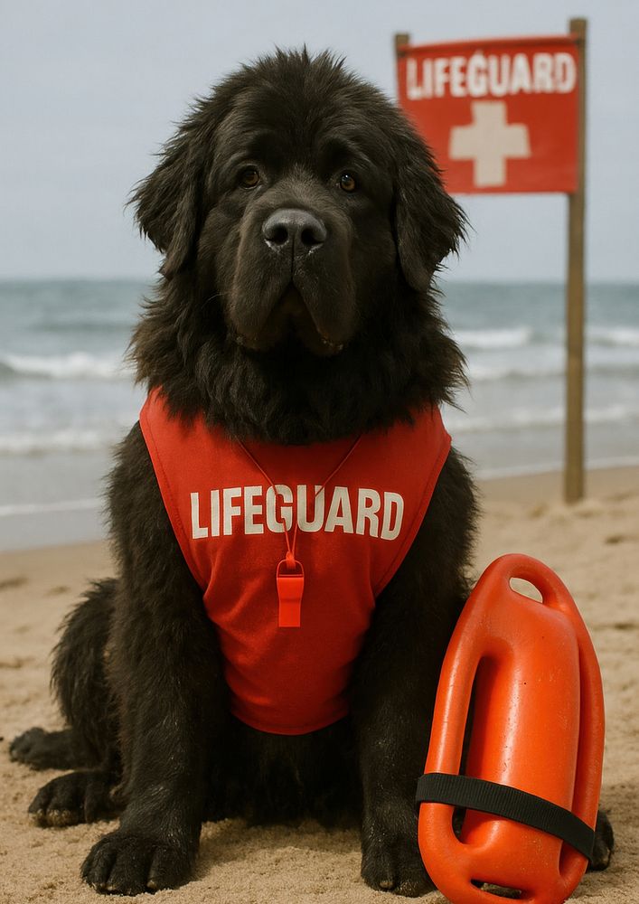 Dog lifeguard on beach | Free Photo Illustration - rawpixel