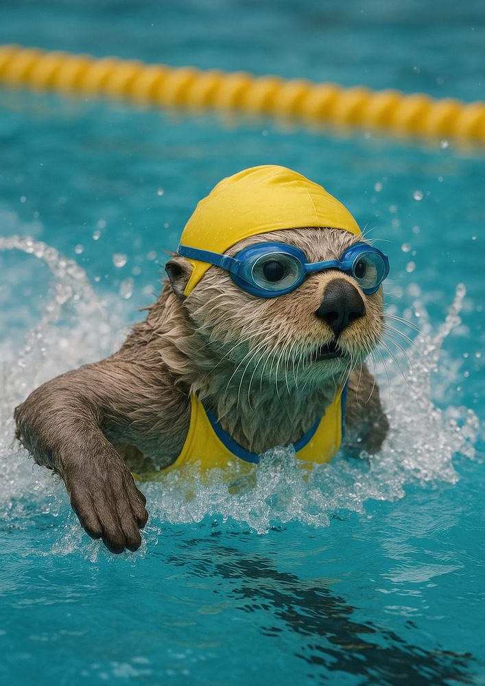 Otter swimming in pool gear | Free Photo Illustration - rawpixel