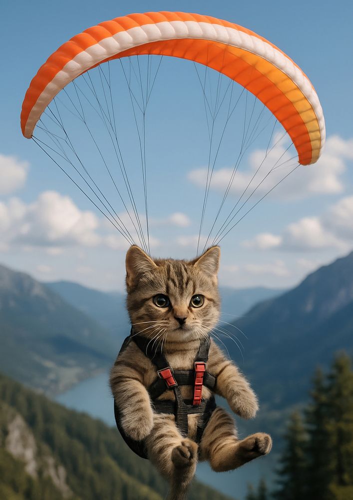 Adventurous cat paragliding mountains | Free Photo Illustration - rawpixel