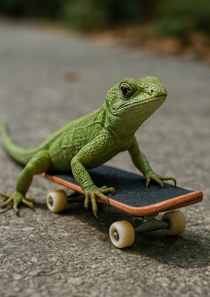 Lizard skateboarding on pavement fun | Free Photo Illustration - rawpixel