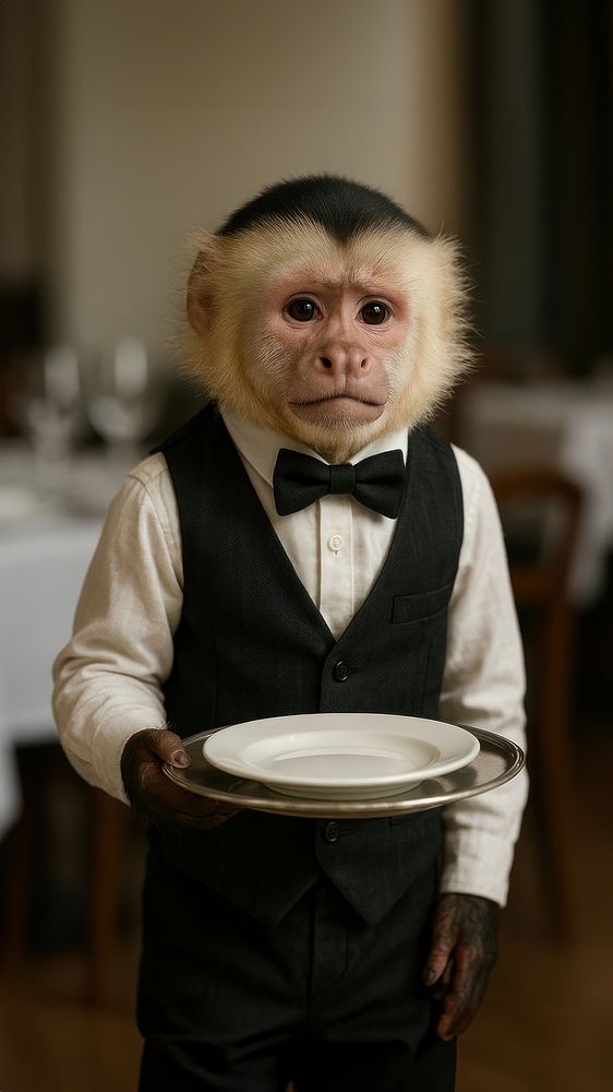 Monkey waiter in formal attire. | Free Photo Illustration - rawpixel