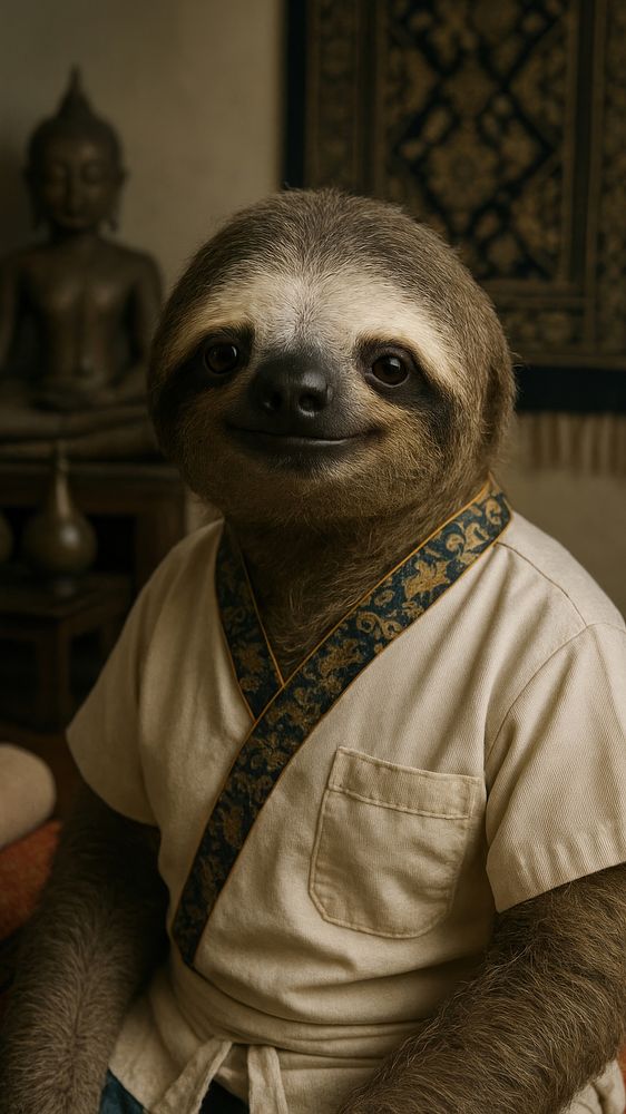 Sloth meditating in robe | Free Photo Illustration - rawpixel