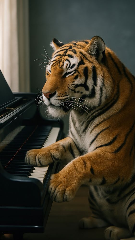 Tiger plays grand piano art | Free Photo Illustration - rawpixel