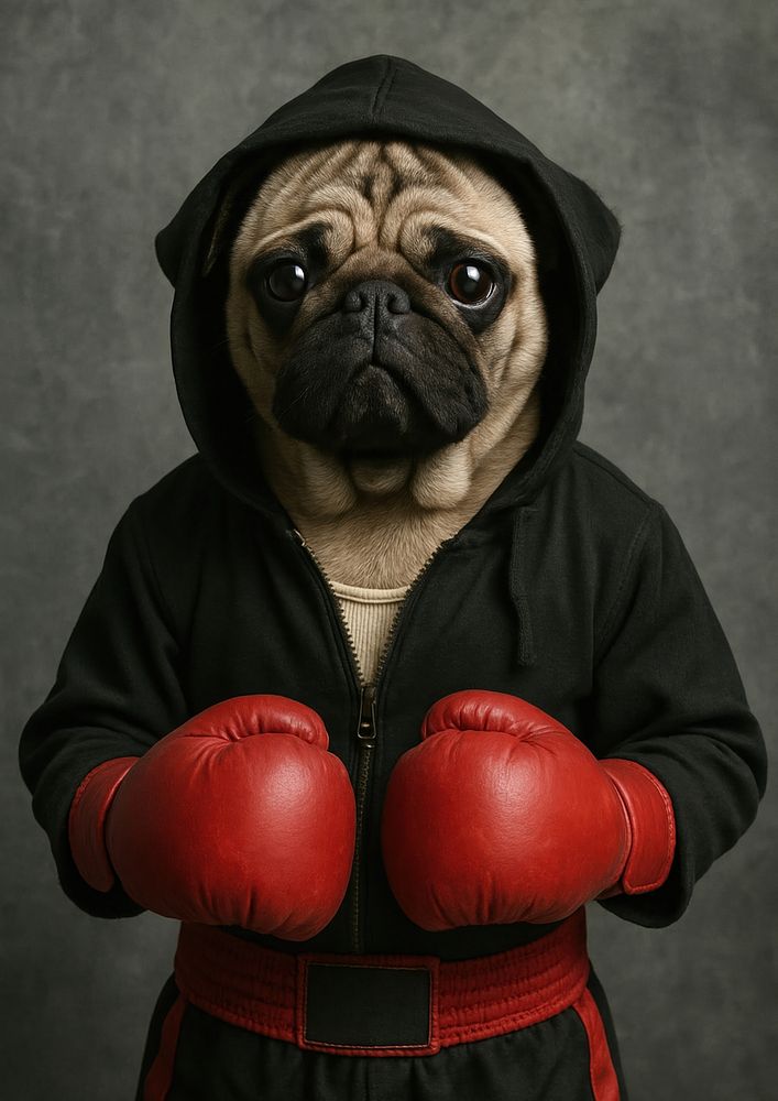 Pug boxer in red gloves | Free Photo Illustration - rawpixel