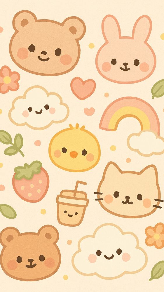 Cute pastel animal faces illustration | Free Photo Illustration - rawpixel