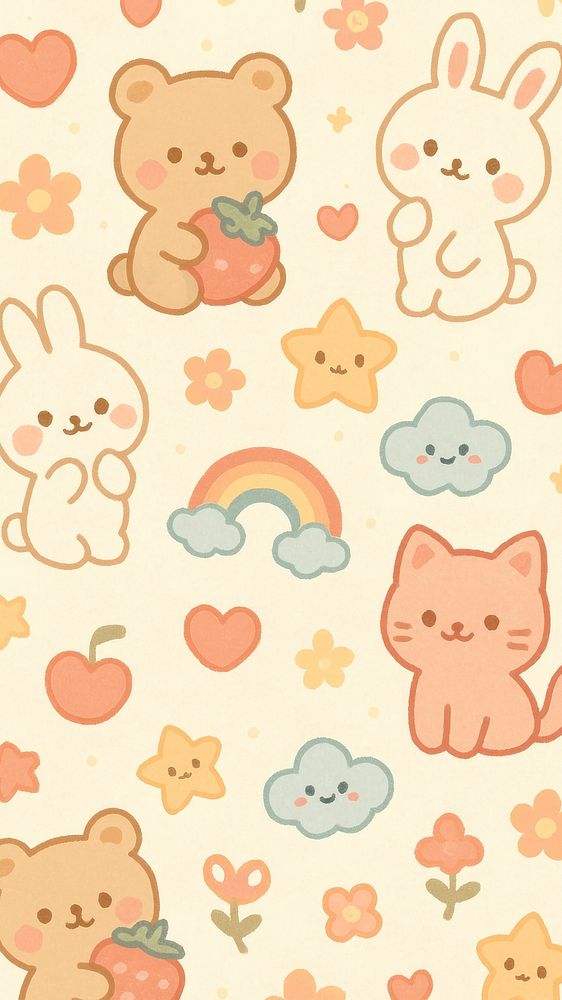 Cute animals with pastel elements | Free Photo Illustration - rawpixel