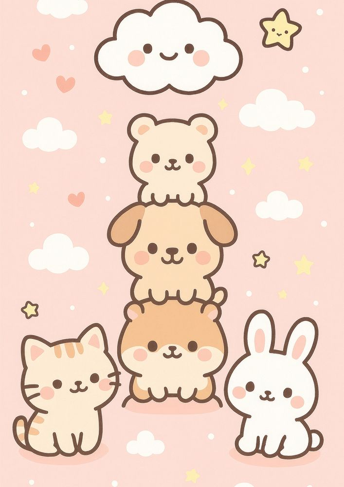 Cute animals stack sky | Free Photo Illustration - rawpixel