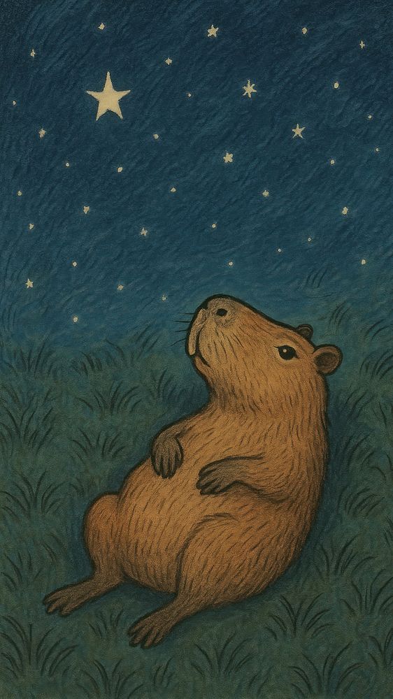 Capybara stargazing under night sky. | Free Photo Illustration - rawpixel