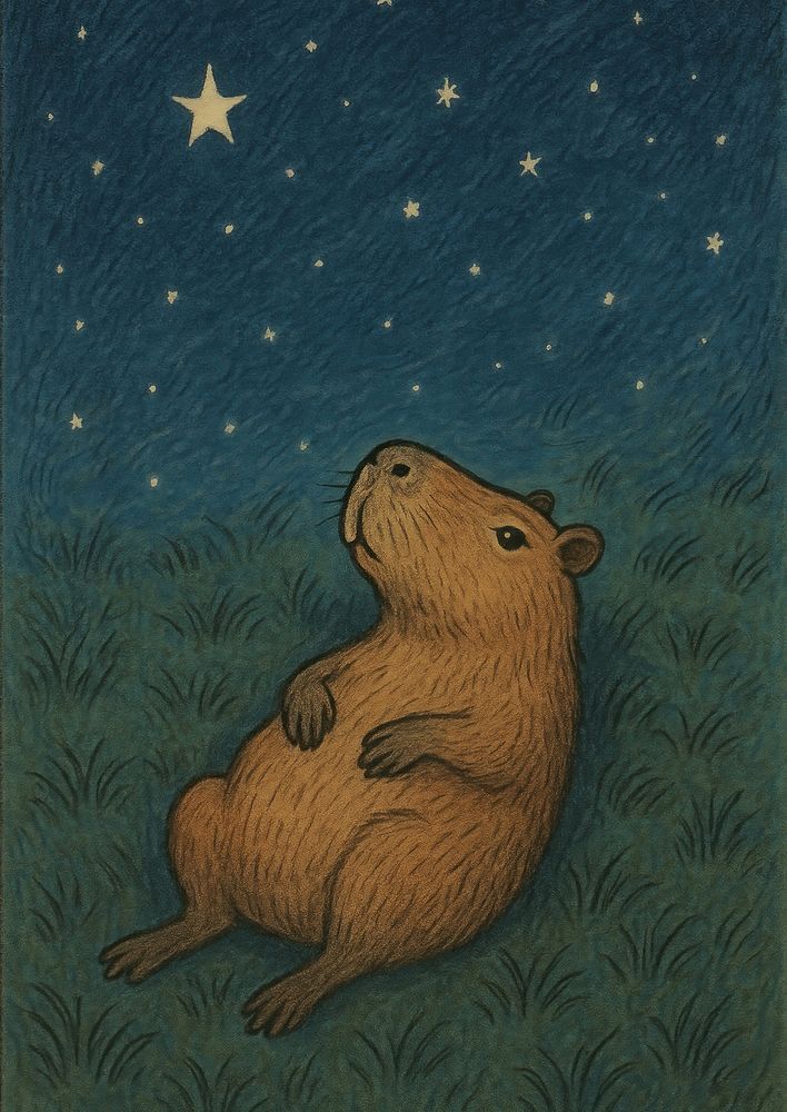 Capybara stargazing under night. | Free Photo Illustration - rawpixel
