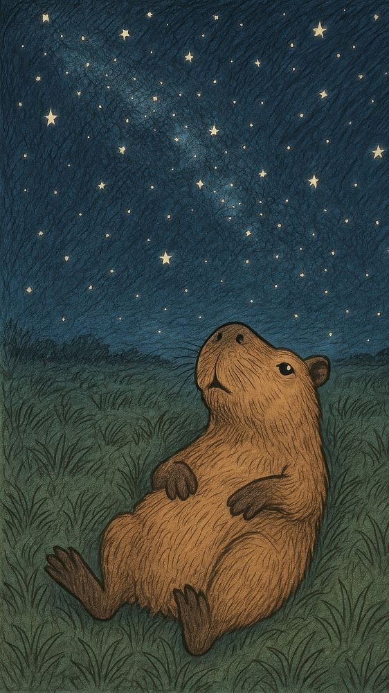 Capybara stargazing under night sky. | Free Photo Illustration - rawpixel