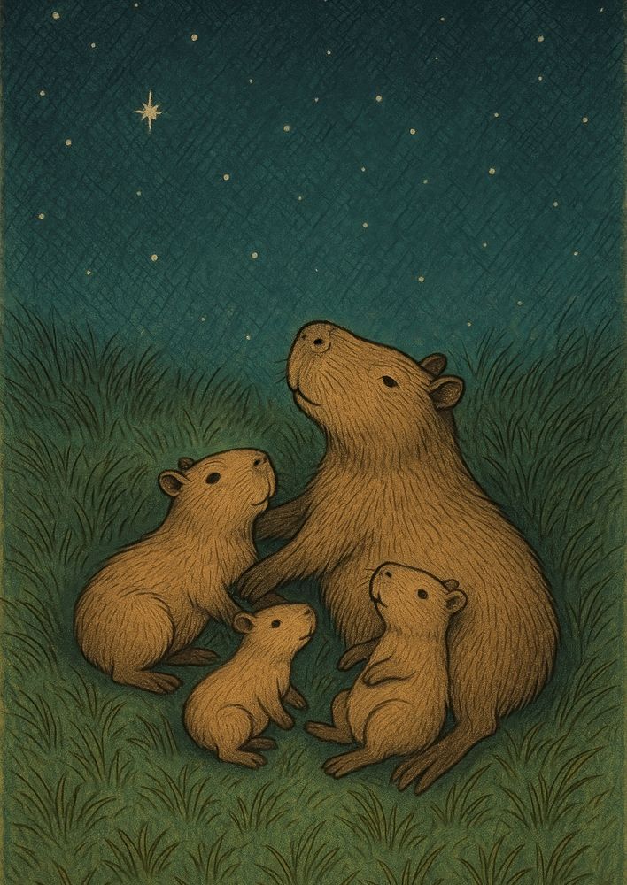 Capybaras stargazing under night. | Free Photo Illustration - rawpixel