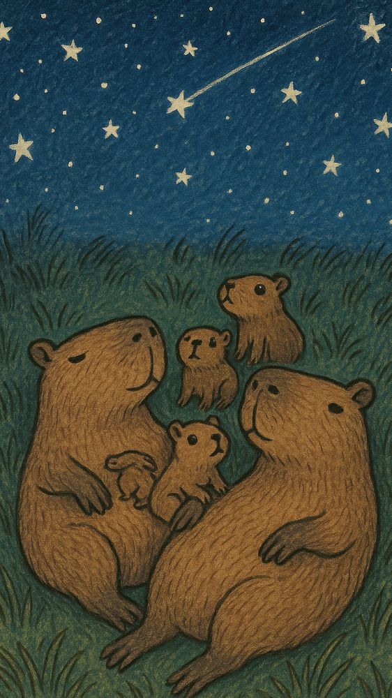 Capybara family under starry sky | Free Photo Illustration - rawpixel
