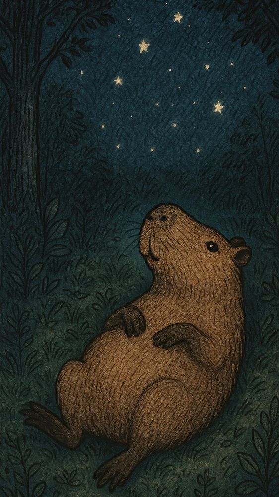 Capybara stargazing serene night | Free Photo Illustration - rawpixel