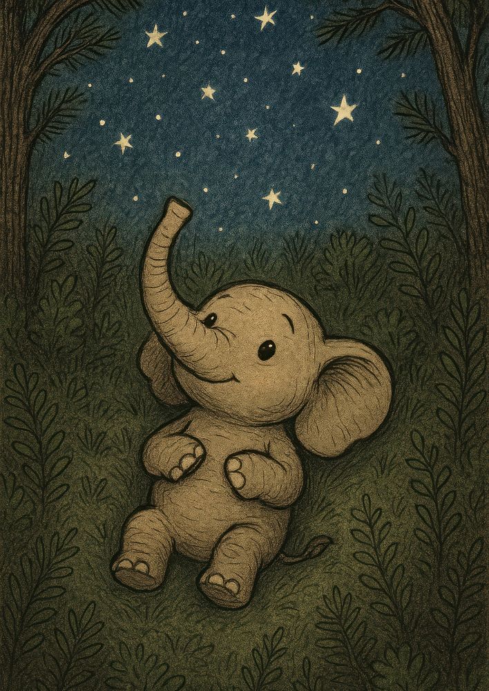 Adorable elephant under stars | Free Photo Illustration - rawpixel