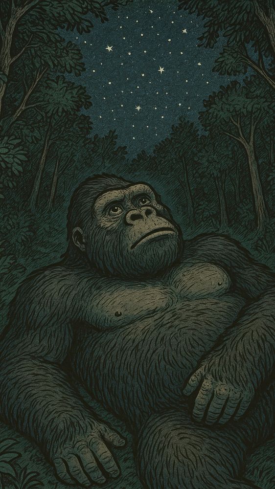 Gorilla stargazing forest night | Free Photo Illustration - rawpixel