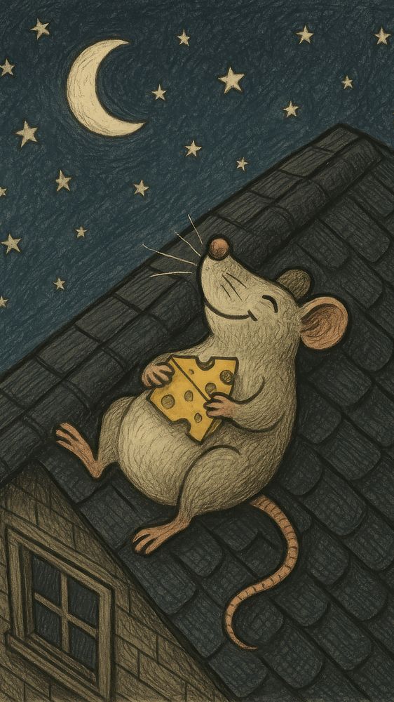 Mouse enjoys cheese under stars | Free Photo Illustration - rawpixel