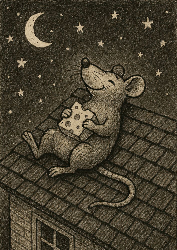 Mouse enjoys cheese under stars | Free Photo Illustration - rawpixel