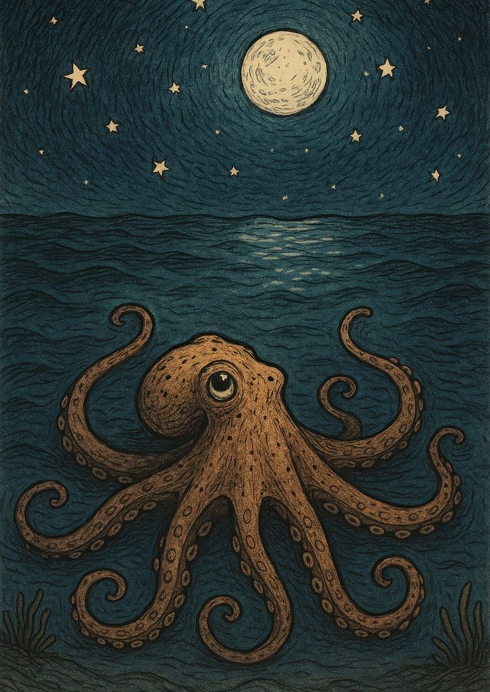 Mystical octopus under moonlight | Free Photo Illustration - rawpixel