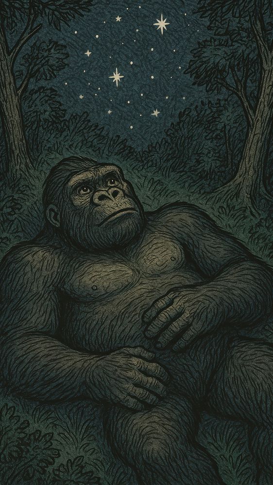 Gorilla stargazing serene night | Free Photo Illustration - rawpixel
