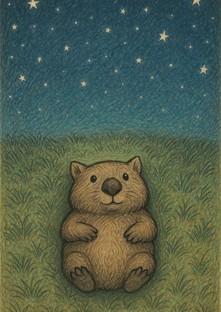 Whimsical wombat under starry sky | Free Photo Illustration - rawpixel