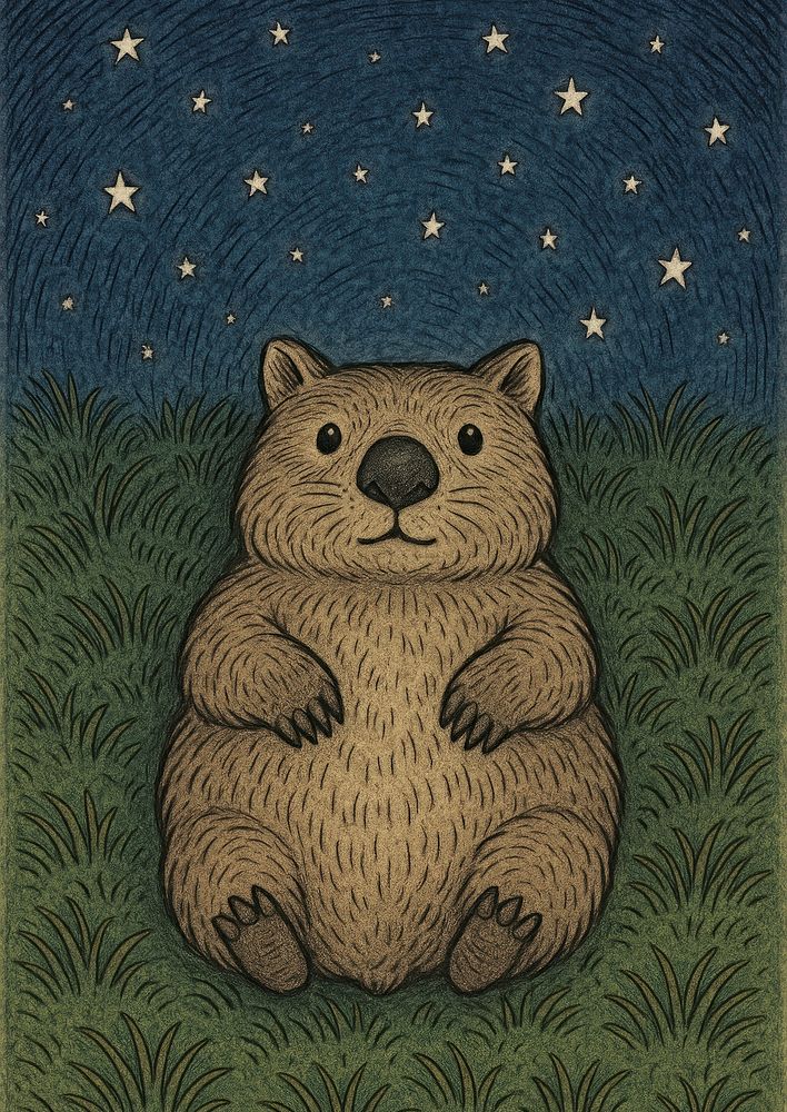 Cute wombat under starry sky. | Free Photo Illustration - rawpixel