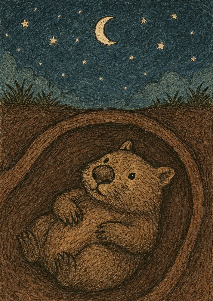Wombat resting under starry sky | Free Photo Illustration - rawpixel