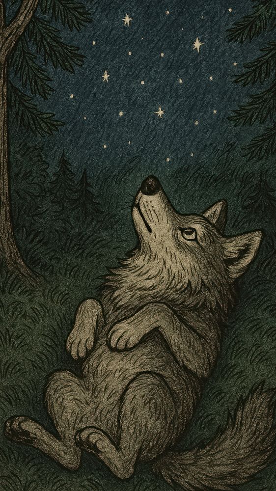 Whimsical wolf stargazing illustration | Free Photo Illustration - rawpixel