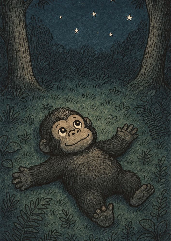 Gorilla stargazing forest night | Free Photo Illustration - rawpixel