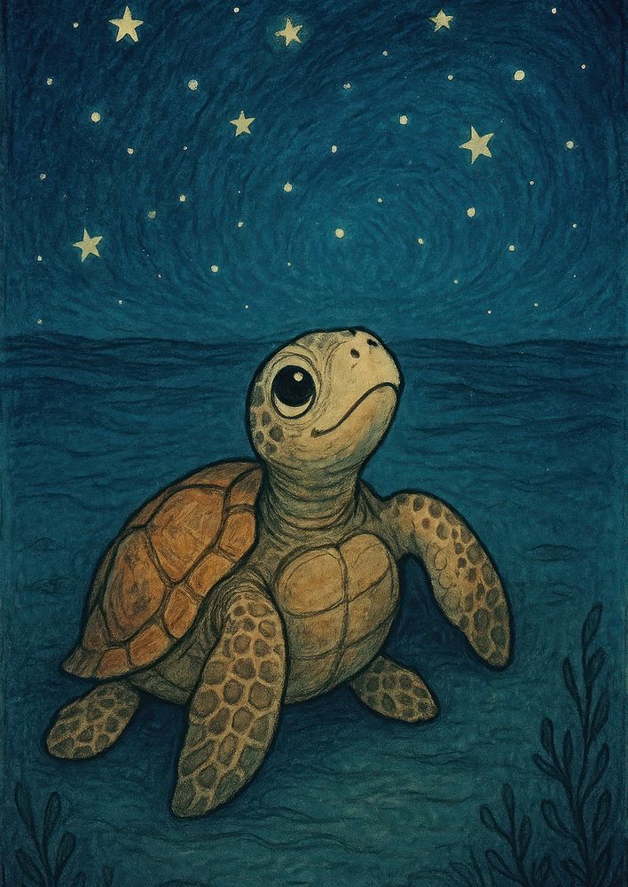 Whimsical turtle under starry sky | Free Photo Illustration - rawpixel