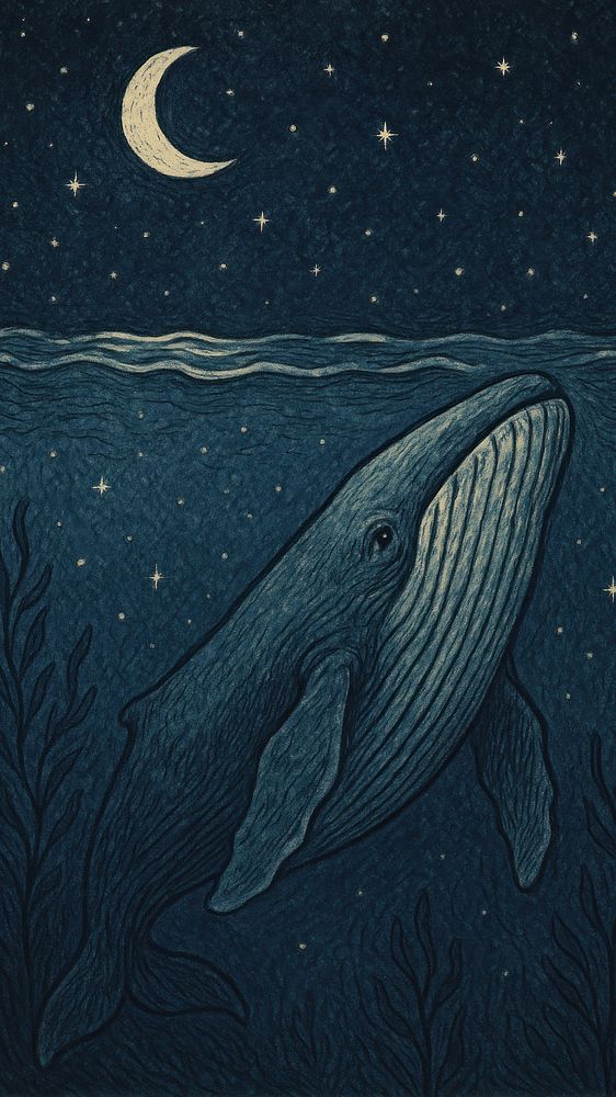 Whale beneath starry night | Free Photo Illustration - rawpixel