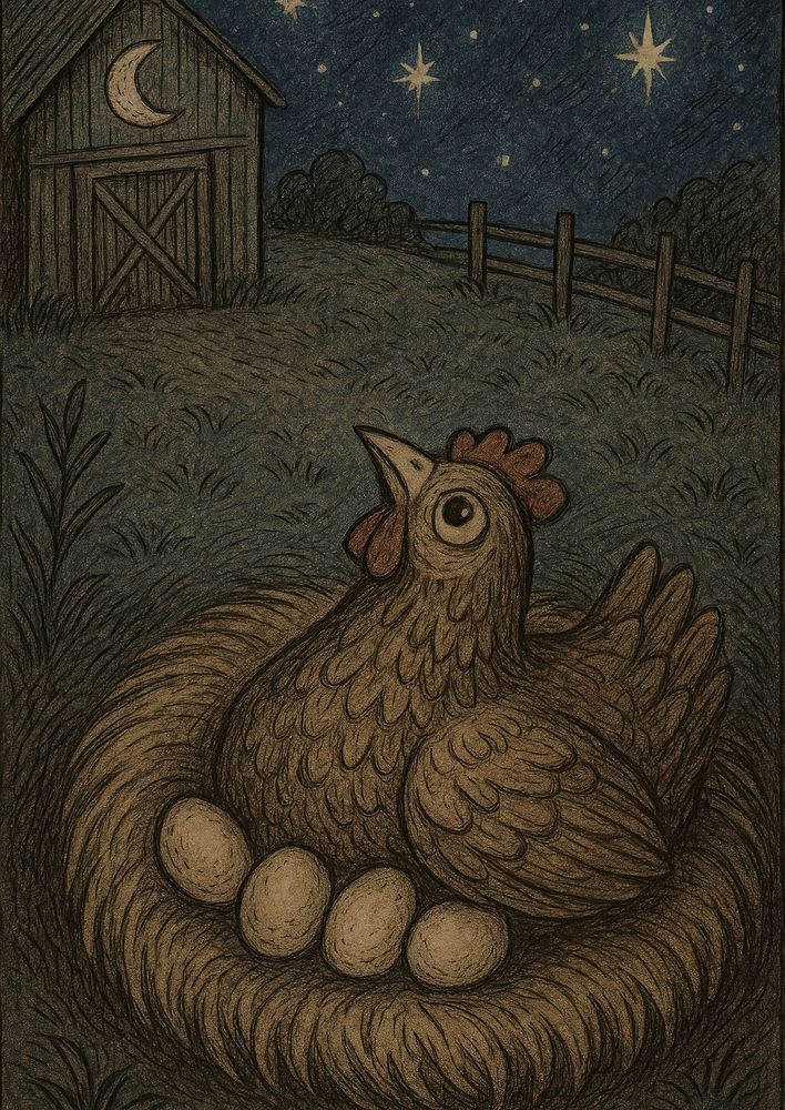 Whimsical night chicken illustration. | Free Photo Illustration - rawpixel