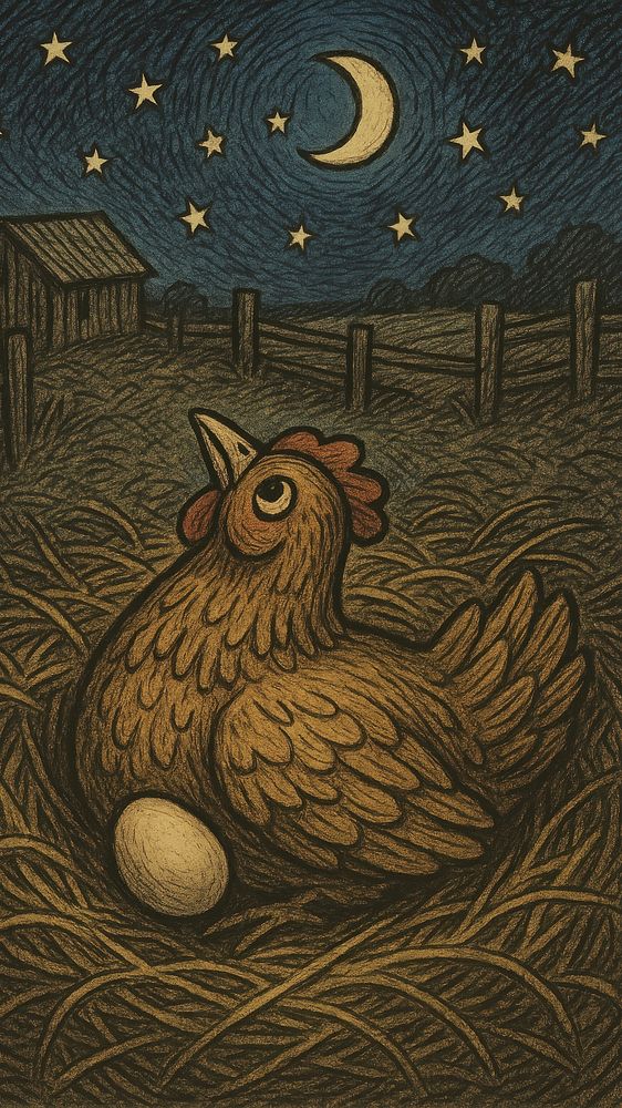 Whimsical night chicken illustration | Free Photo Illustration - rawpixel